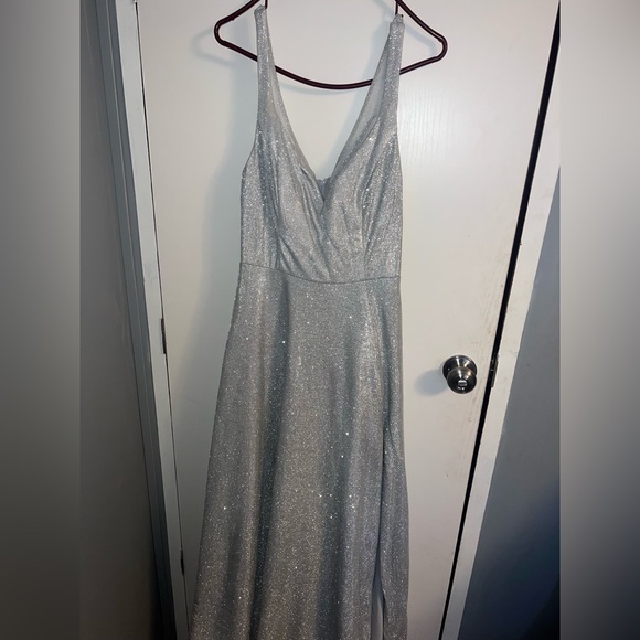 Dresses | Silver Sparkly Prom Dress With Pockets | Poshmark